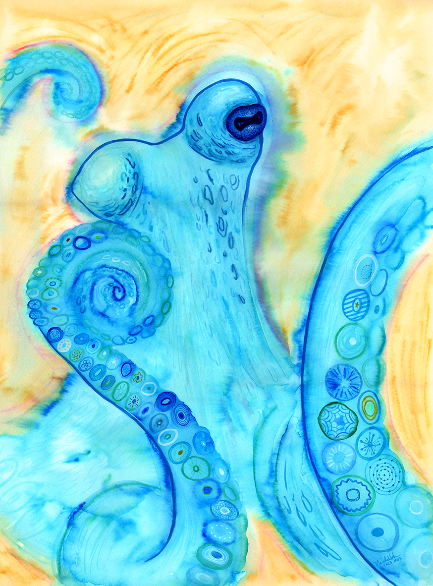 Blue Abstract Octopus #03 - Print » Artwork Nicole Hanusek